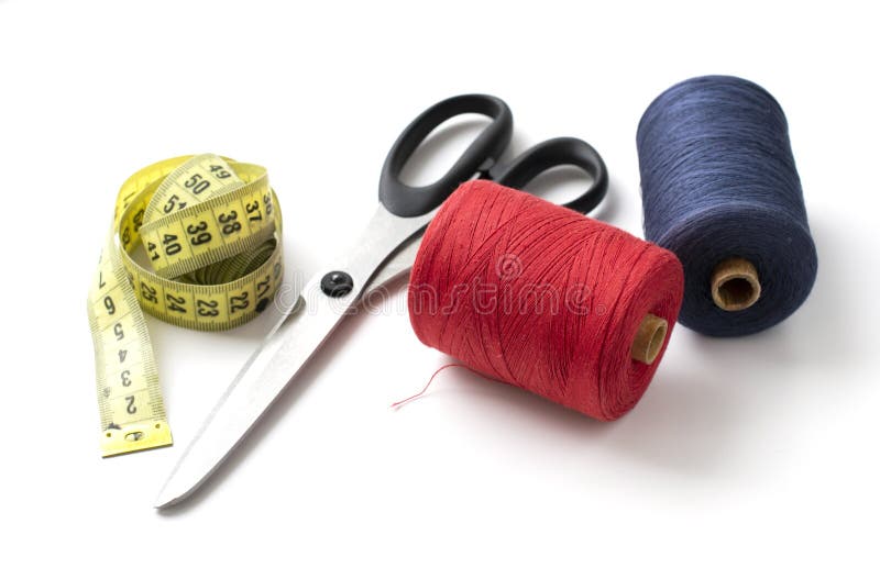 Tailor Scissors, Inch, Centimeter Tape, Sewing Thread Stock Photo ...