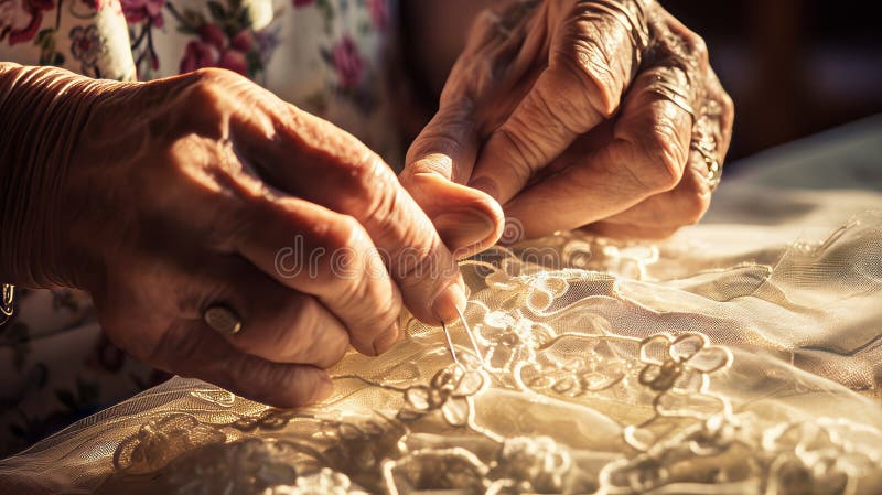 Tailor Sewing Intricate Lace Stock Illustration - Illustration of ...