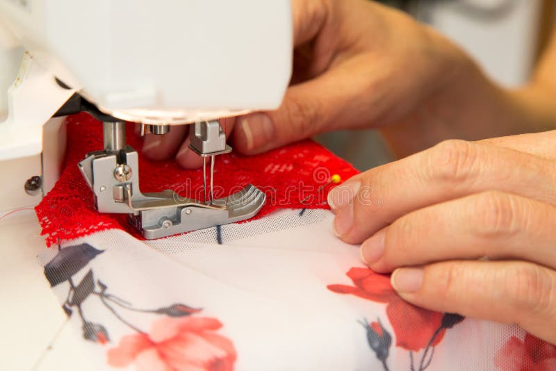 Tailor at Sewing Machine Tailoring Lingerie or a Bra Stock Image ...