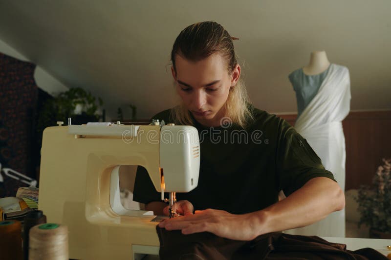 Tailor Sewing on Sewing Machine in Workshop Stock Image - Image of ...