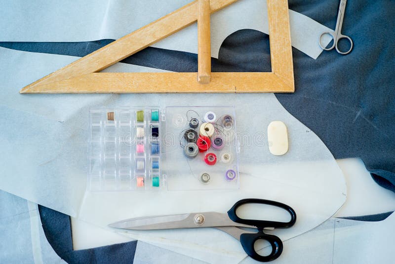 Tailor sewing tools stock image. Image of button, scissors - 89730773