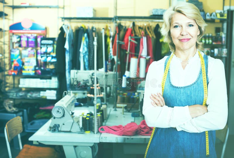Tailor Standing in Sewing Workshop Stock Photo - Image of fitting ...