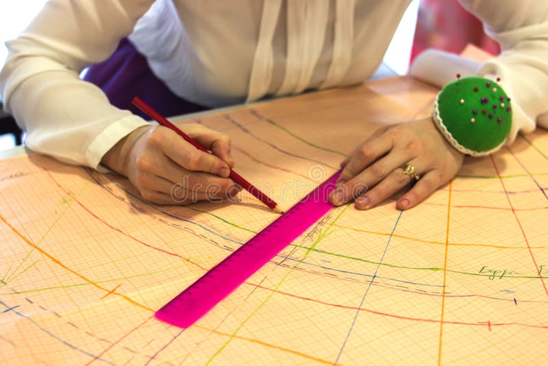 Seamstress, Tailor, Cutter with Ruler and Pencil. Pattern Stock Photo ...