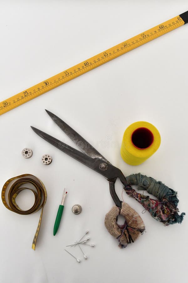 Tailor Instruments and Pattern Cutting of Clothes Stock Image - Image ...