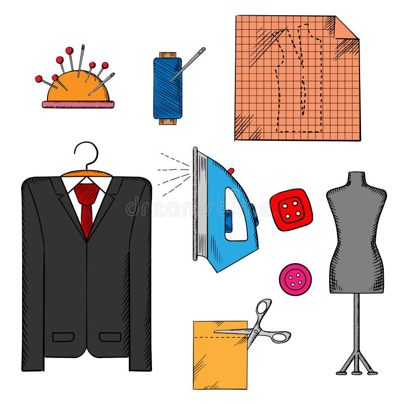 Tailor Tools, Cloth and Accessories Stock Vector - Illustration of logo ...