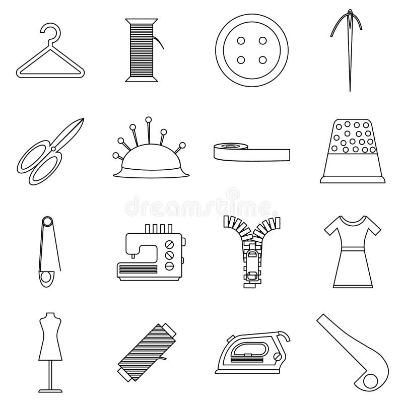 Tailor Tools Icons Set, Outline Style Stock Vector - Illustration of ...