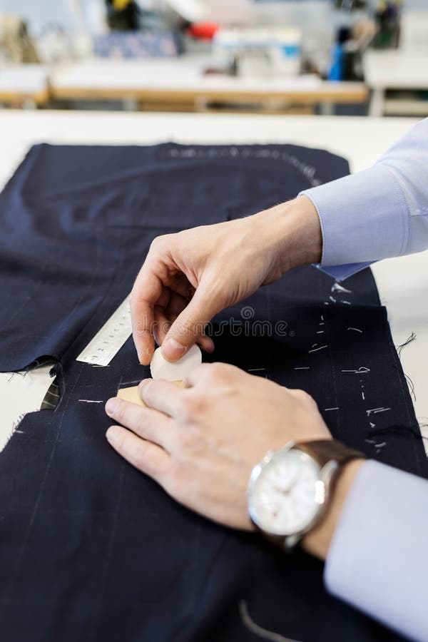 Tailor Using Chalk on Fabric Stock Image - Image of drawing, custom ...