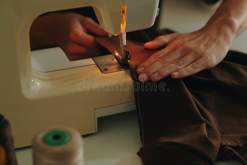 Tailor Using Sewing Machine at Work Stock Image - Image of clothing ...
