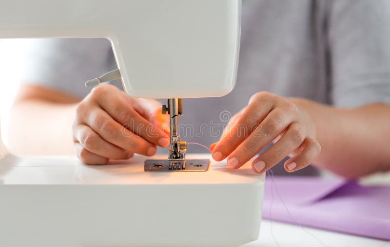 Tailor Woman Threading Needle of Sewing Machine Stock Image - Image of ...