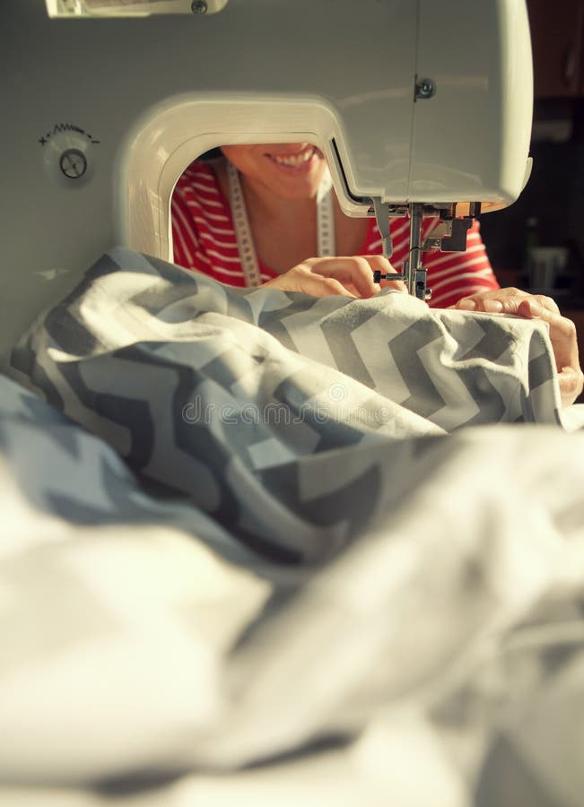 Tailor Woman Working at the Sewing Machine Stock Image - Image of ...