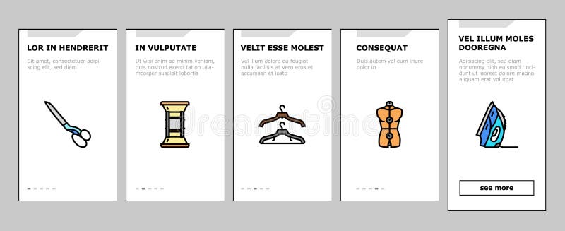 Tailor Worker Sewing Occupation Onboarding Icons Set Vector Stock ...