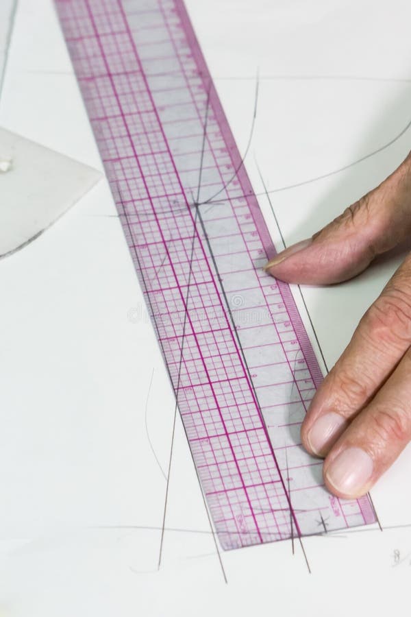 Tailor Working with Paper As a Draft of Design, Close Up Stock Photo ...