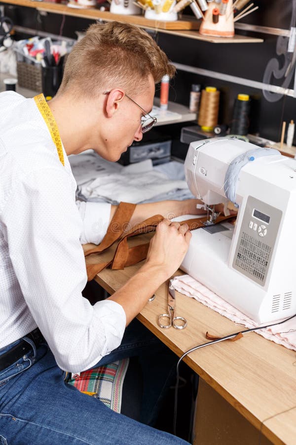 Tailor Working with Sewing Machine at Atelier Stock Image - Image of ...