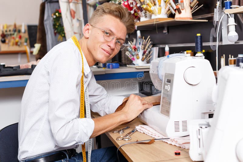 Tailor Working with Sewing Machine at Atelier Stock Image - Image of ...