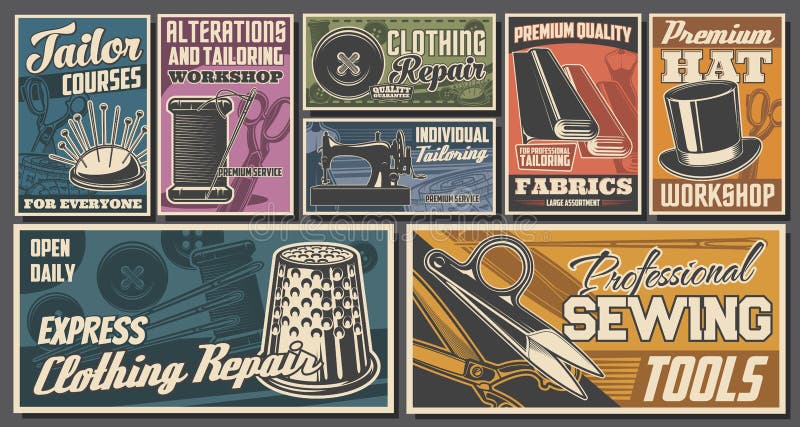 Tailor Workshop, Sewing Services Vector Poster Set Stock Vector ...