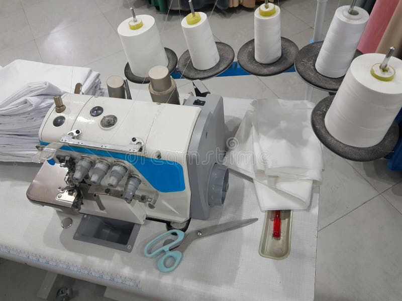 Tailor Workshop with White Sewing Thread and Sewing Machine, Details ...