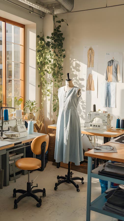 Tailor Workspace with Mannequin, Sewing Tools, and Natural Light Stock ...