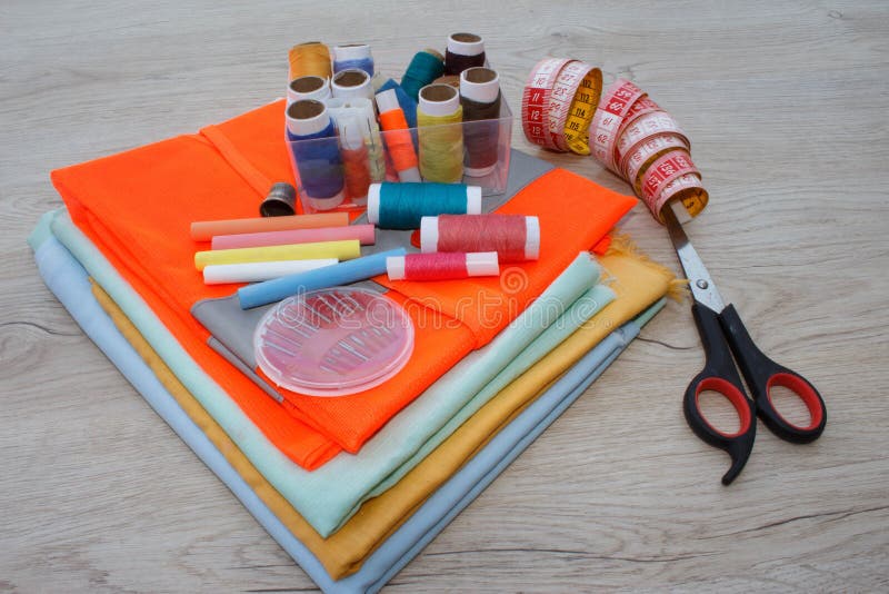 Tailor Workspace with Sewing and Handmade Tools. Tools for Sewing Stock ...