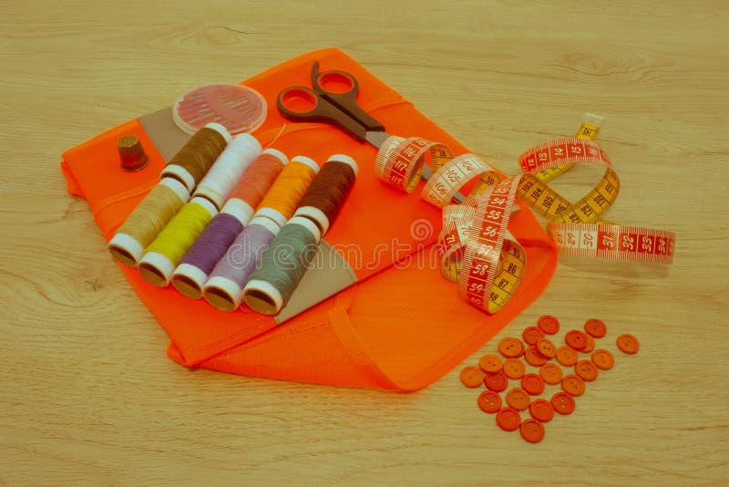 Tailor Workspace with Sewing and Handmade Tools. Tools for Sewing Stock ...