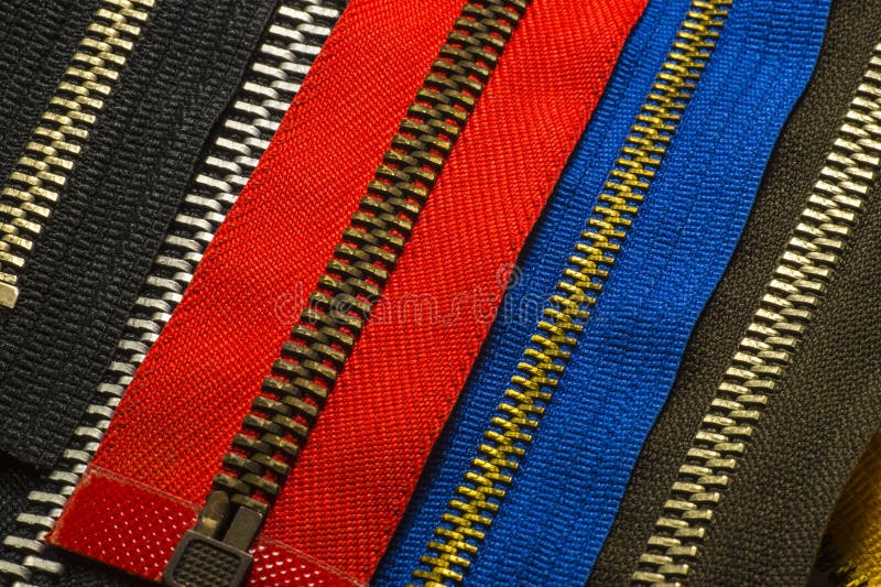 Tailor Zippers Arranged in a Row. Many Types and Colors Stock Image ...