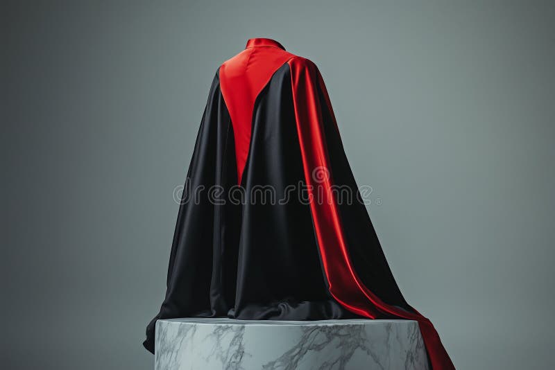Tailored Cape in Jet Black Wool with Striking Red Satin Features ...