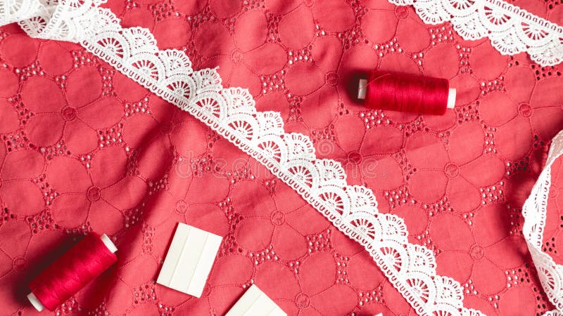 Tailoring Accessories. Colorful Thread Spools with Fabric on White ...