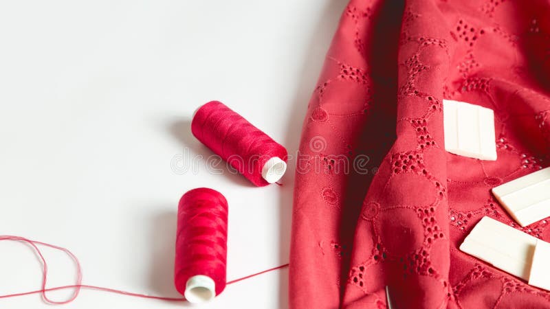 Tailoring Accessories. Colorful Thread Spools with Fabric on White ...