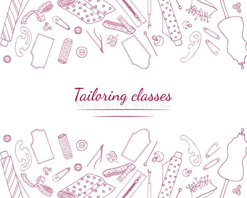 Tailoring Courses Banner Template. Hand-drawn Sewing Elements Stock ...