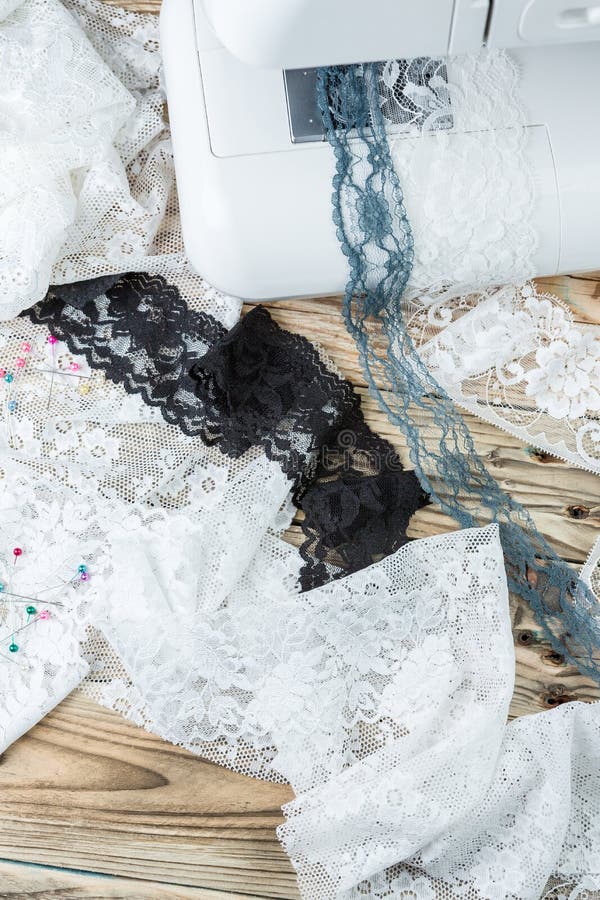 Tailoring of Lace on a Modern Sewing Machine Stock Image - Image of ...