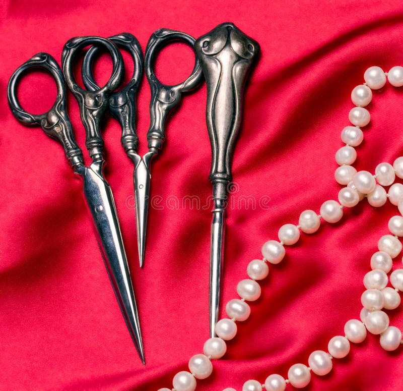 Tailoring Tools and Pearls on the Silk Stock Photo - Image of silk ...