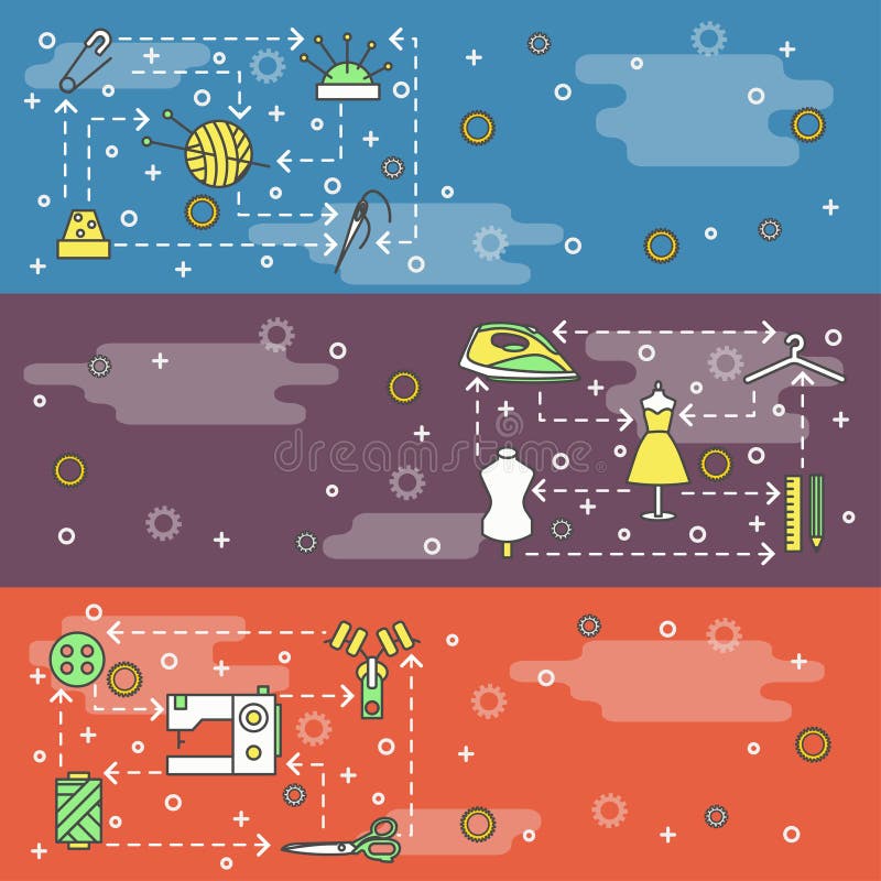 Vector Thin Line Art Tailoring Web Banner Template Set Stock Vector ...