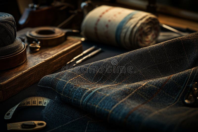 Tailors Workspace with Sewing Tools, Fabric, and Thread in a Creative ...