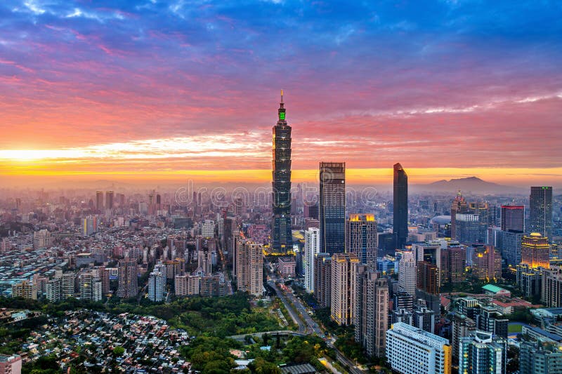Taipei Cityscape at Sunset in Taiwan Stock Photo - Image of aerial ...