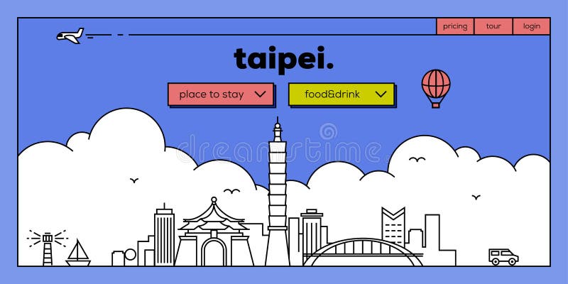 Taipei Modern Web Banner Design with Vector Linear Skyline Stock ...