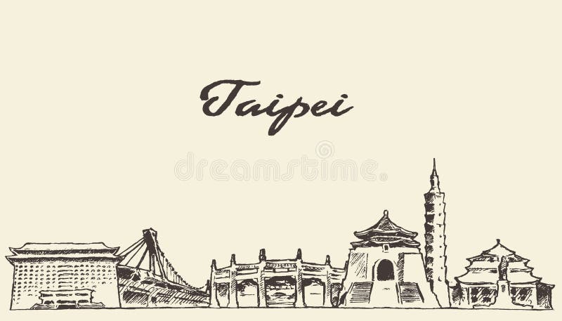 Taipei Skyline Vector Illustration Drawn Sketch Stock Vector ...