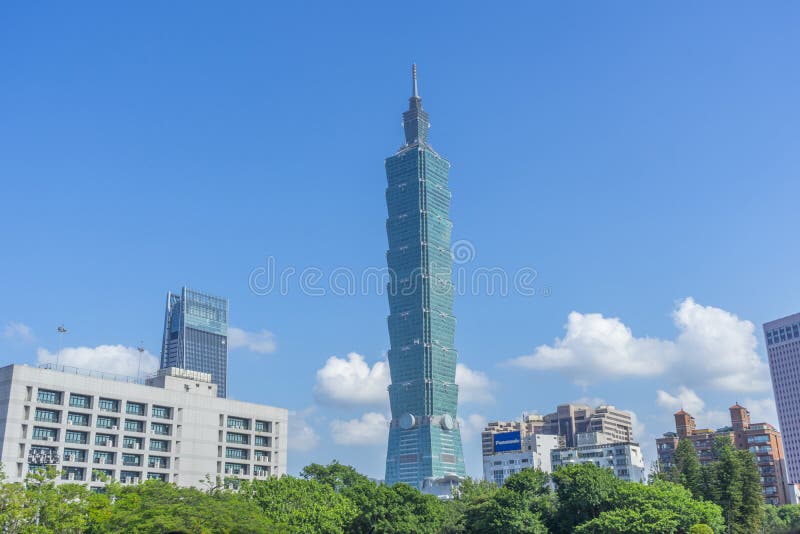 Taipei 101 Skyscraper and Blue Sky in Taipei. Editorial Photo - Image ...