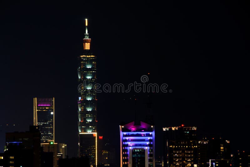 Taipei 101 at night stock photo. Image of iconic, center - 211569392