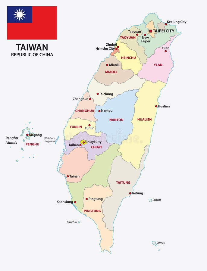 Taiwan Administrative and Political Map with Flag Stock Vector ...
