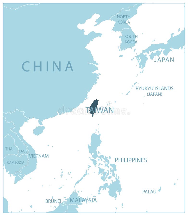 Taiwan - Blue Map with Neighboring Countries and Names Stock ...