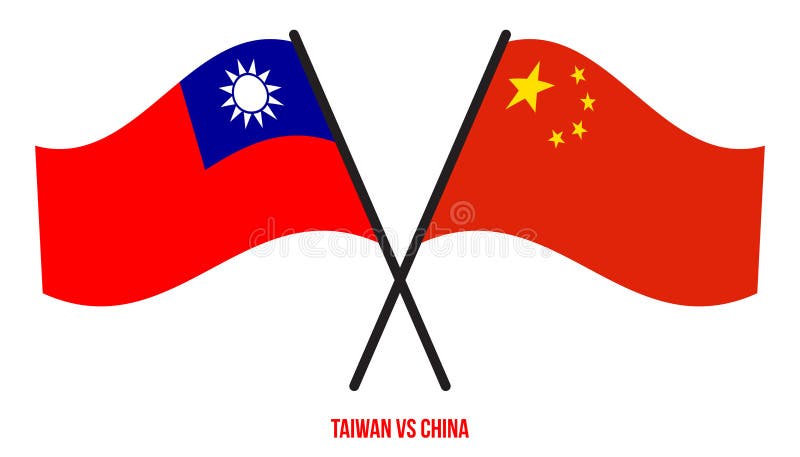 Taiwan And China Flags Crossed And Waving Flat Style Official
