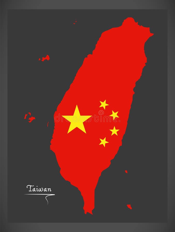 Taiwan China Map with Chinese National Flag Illustration Stock Vector ...