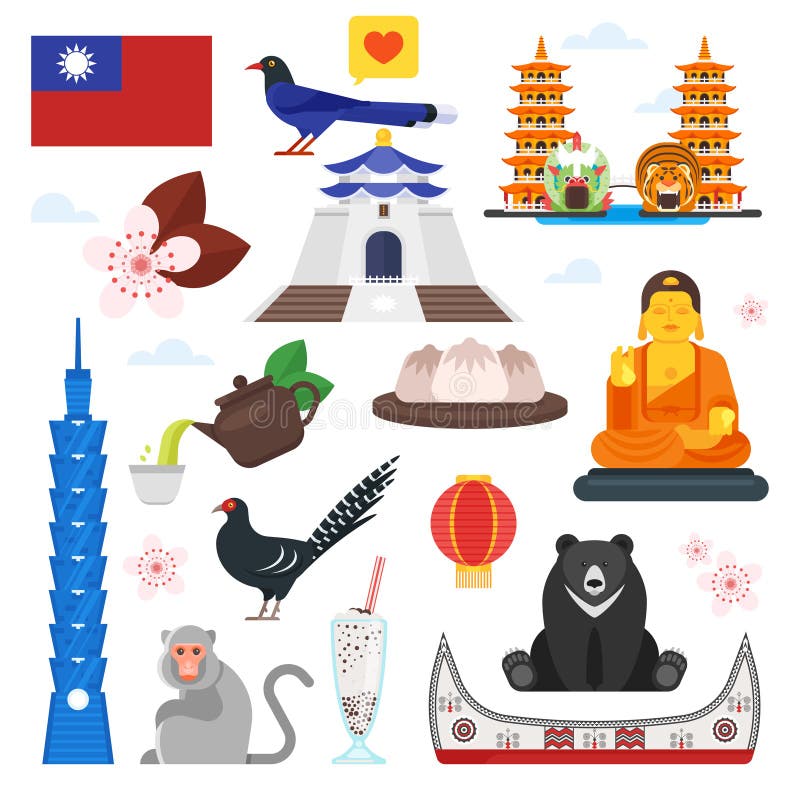 Taiwan cultural symbols. stock vector. Illustration of flat - 97398419