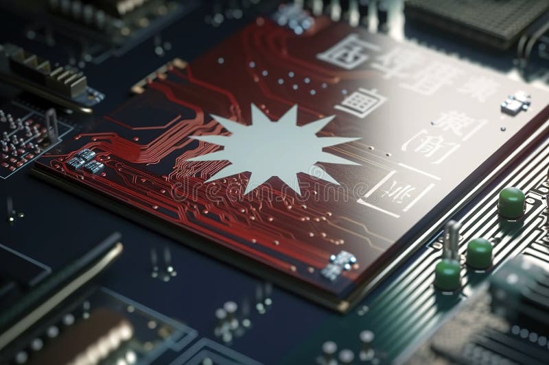 Taiwan Flag Over Technological Chip Over Computer Motherboard. Stock ...