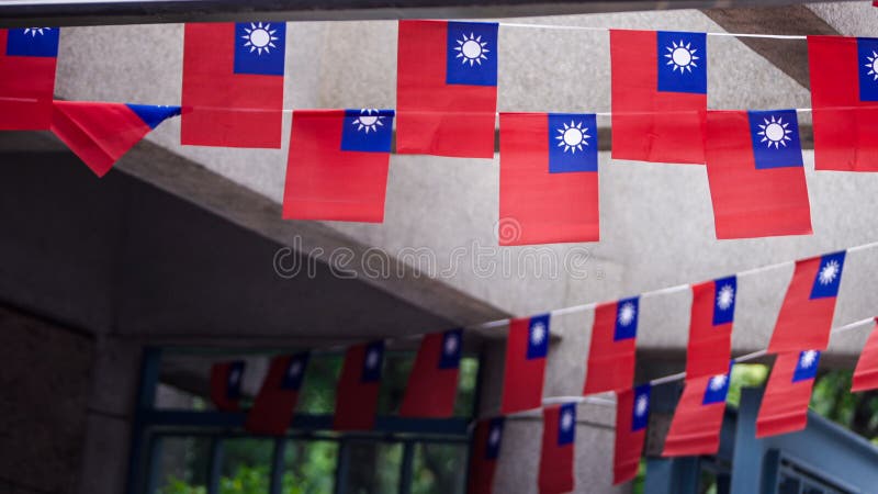 Taiwan Flags Fluttering in a Public Space, Symbolizing Unity and ...