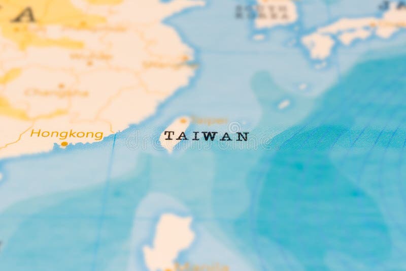 Taiwan in Focus on a Tilted World Map. Stock Illustration ...