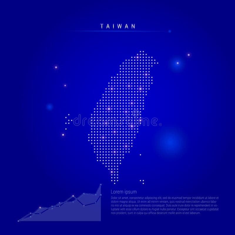 Taiwan Illuminated Map with Glowing Dots. Dark Blue Space Background ...