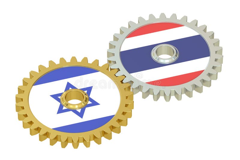 Taiwan and Israel Flags on a Gears, 3D Rendering Stock Illustration ...