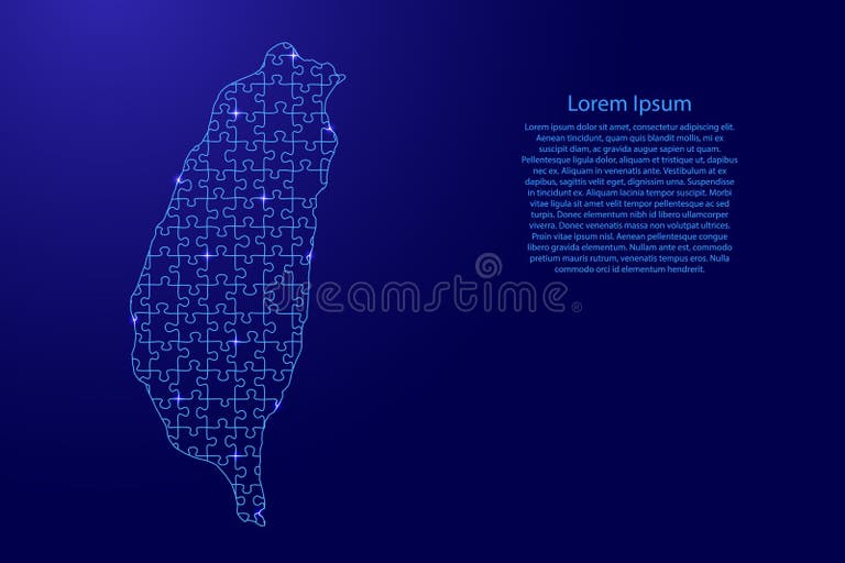 Taiwan Map from Blue Pattern from Composed Puzzles and Glowing Space ...