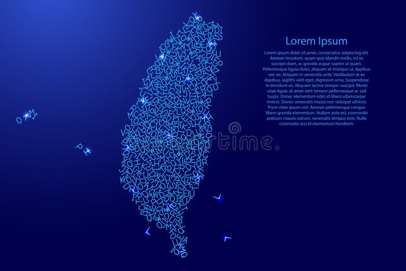 Taiwan Map from Blue Pattern Latin Alphabet Scattered Letters and ...