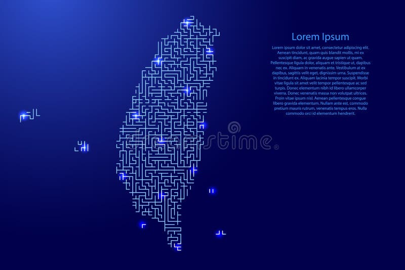 Taiwan Map from Blue Pattern of the Maze Grid and Glowing Space Stars ...